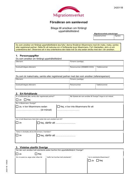 FÃ¶rsÃ¤kran om samlevnad vid fÃ¶rlÃ¤ngning av ... - Migrationsverket