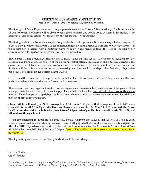 CITIZEN POLICE ACADEMY APPLICATION ... - City of Springfield
