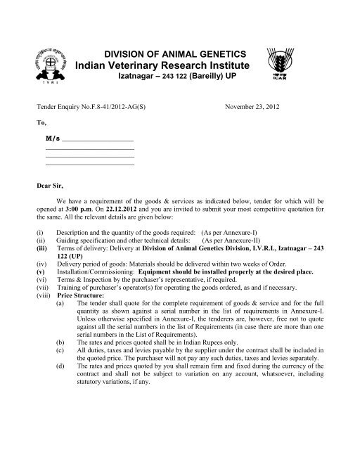 Invitation of Quotation for the requirement of goods & service.