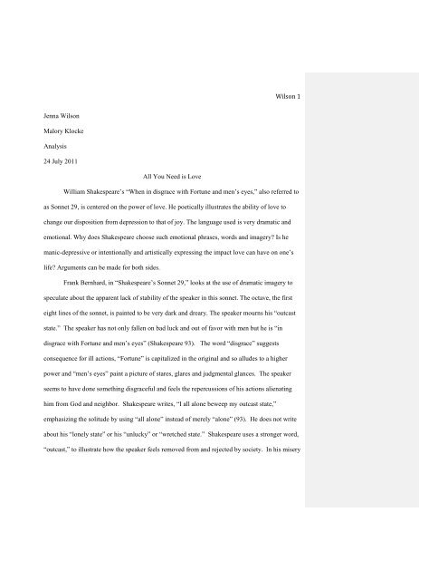 Shakespeare's Sonnet 29