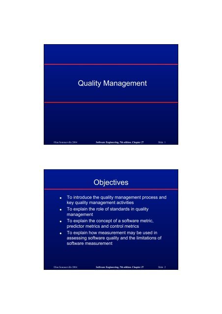 Quality Management Objectives