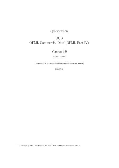 Specification OCD OFML Commercial Data (OFML Part IV) Version 3.0