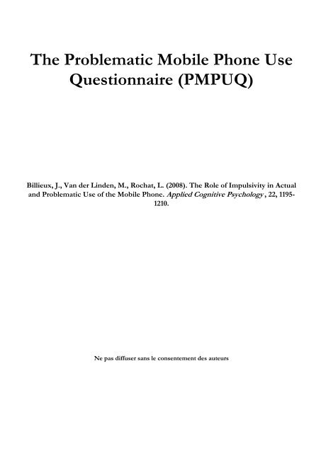 The Problematic Mobile Phone Use Questionnaire (PMPUQ)