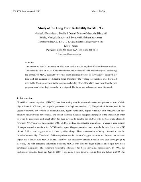 Study of the Long Term Reliability for MLCCs - ECA Digital Library