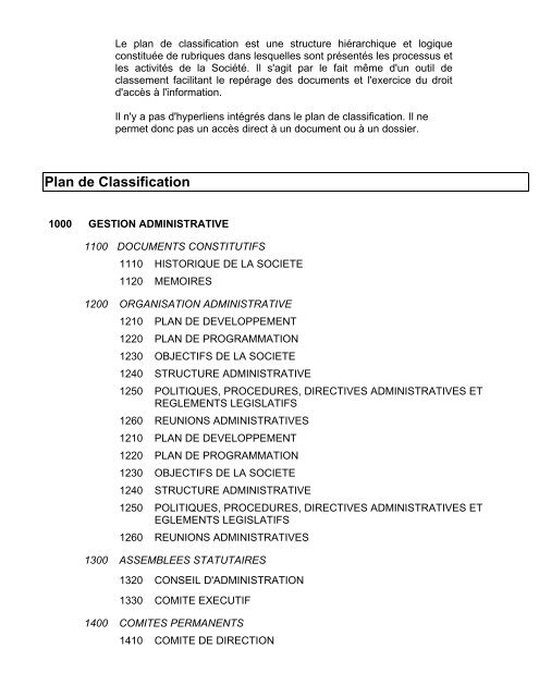 Plan de Classification