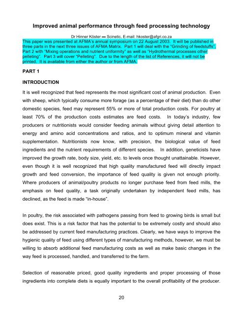 Improved animal performance through feed processing ... - Animate