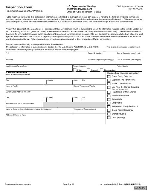 Inspection Form - HUD