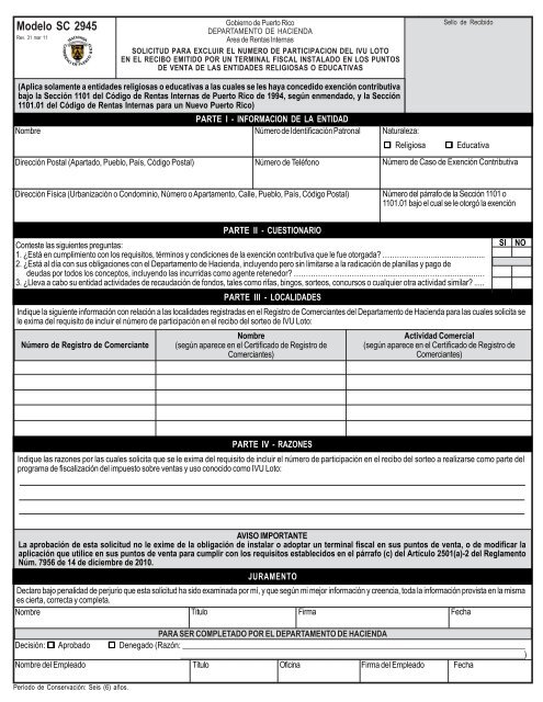Modelo SC 2945 - Departamento de Hacienda - Gobierno de Puerto ...