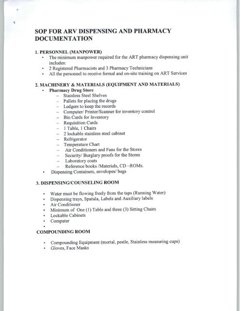 SOP For ARV Dispensing And Pharmacy Documentation