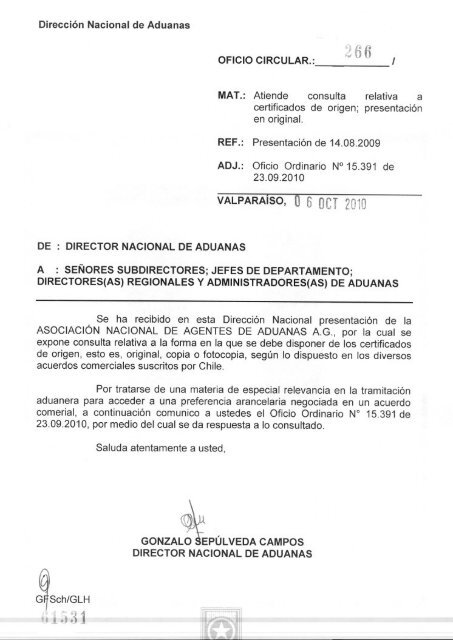 Oficio Circular 266 - 06.10.10 - Servicio Nacional de Aduanas