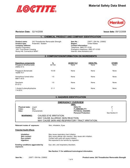 Loctite MSDS Sheet