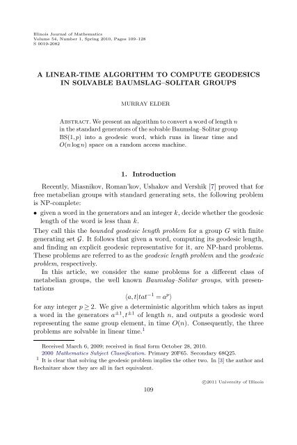 A Linear Time Algorithm To Compute Geodesics In Project Euclid