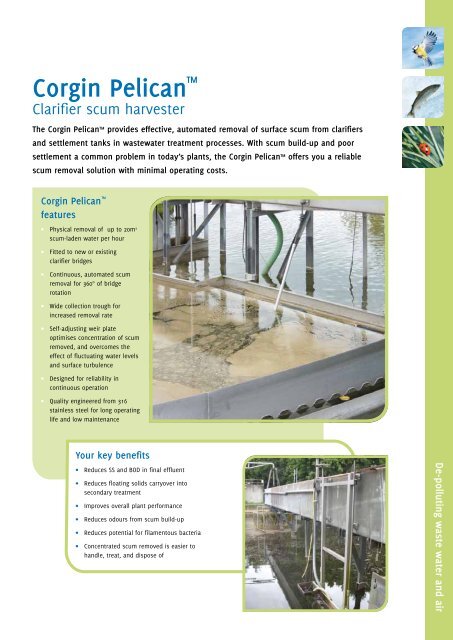 Pelican clarifier scum skimmer - Corgin