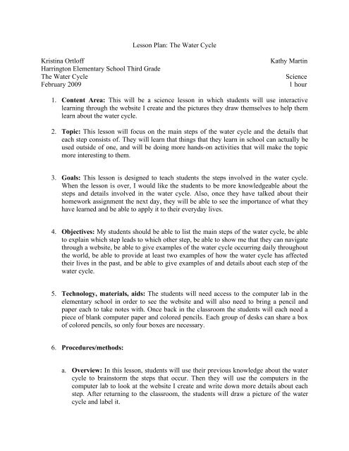 Lesson Plan: The Water Cycle Kristina Ortloff Kathy Martin ... - ED101