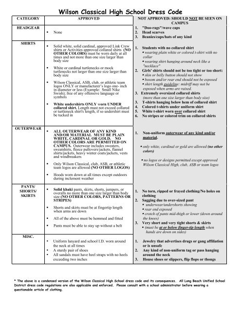 Wilson Classical High School Dress Code - Long Beach Unified ...