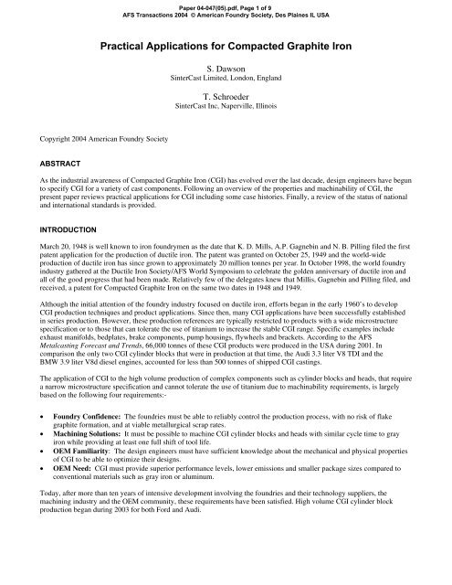 Practical Applications for Compacted Graphite Iron