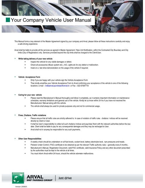 Vehicle Acceptance Form - Arval