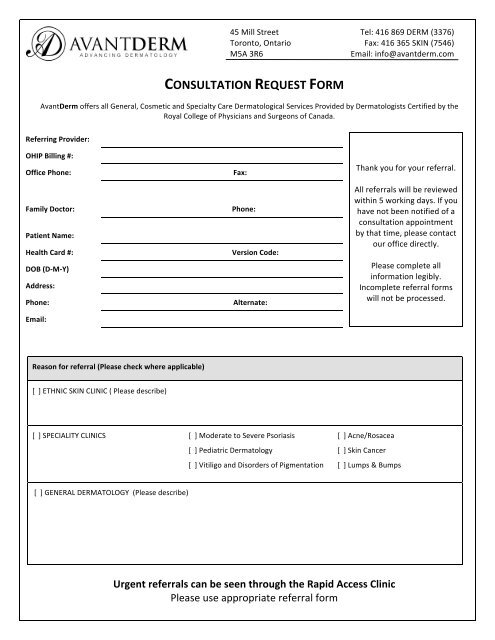 CONSULTATION REQUEST FORM - AvantDerm