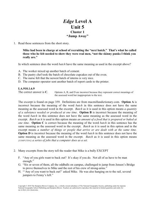 Edge Level A Unit 5 - Division of Language Arts/Reading