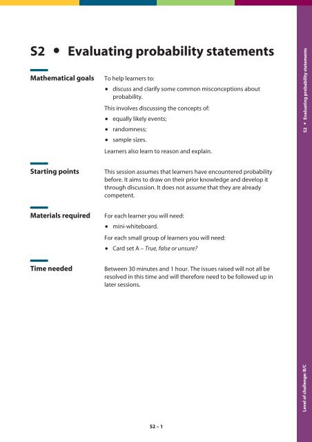 S2 Evaluating probability statements - Great Maths Teaching Ideas