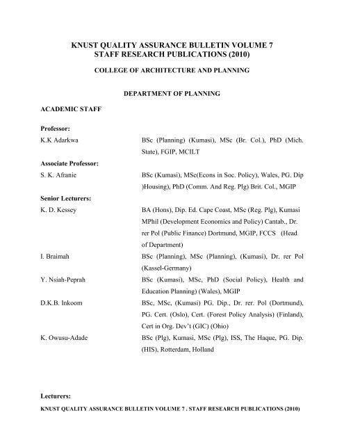 knust quality assurance bulletin volume 7 staff research publications