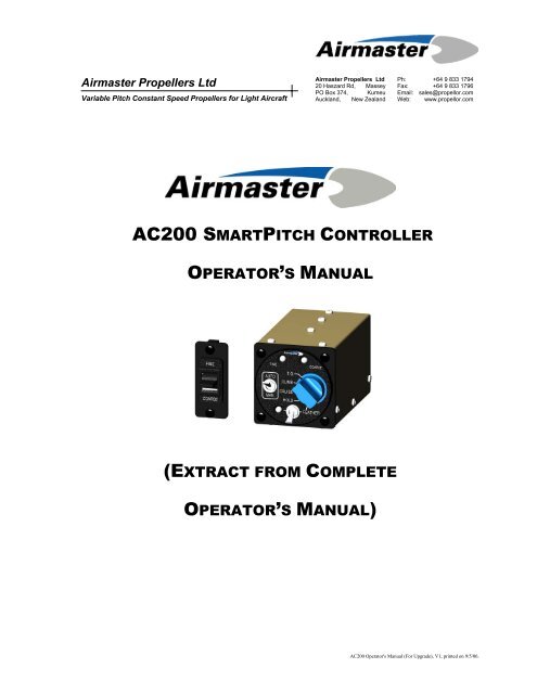 AC200 Operator's Manual for upgrade , V1 - Airmaster Propellers