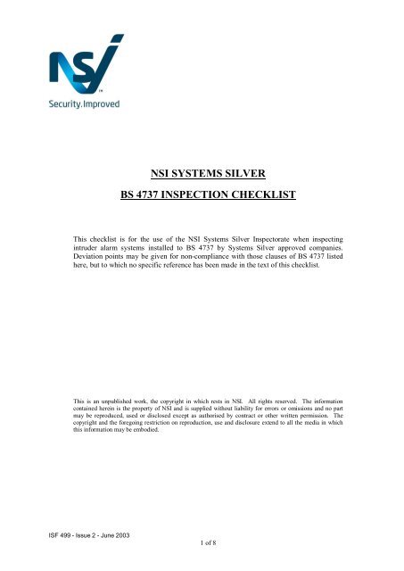 nsi systems silver bs 4737 inspection checklist - National Security ...