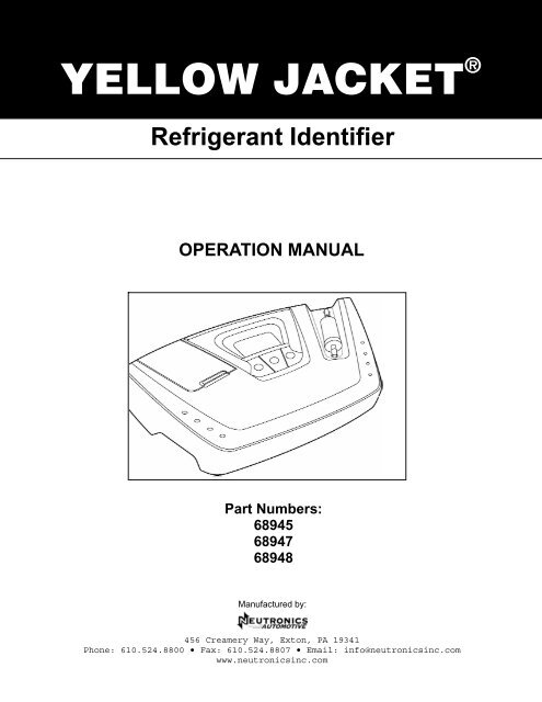 68945 Refrigerant Gas Analyzer Manual - Yellow Jacket