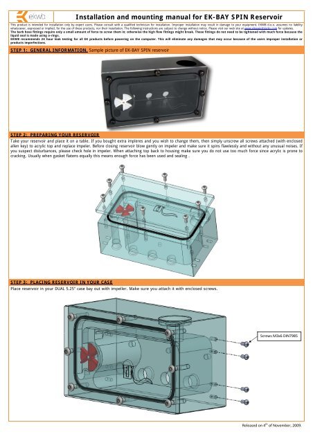 Installation and mounting manual for EK-BAY SPIN Reservoir - EKWB