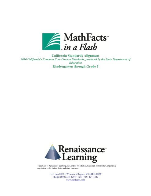 California Standards Alignment Kindergarten through Grade 5
