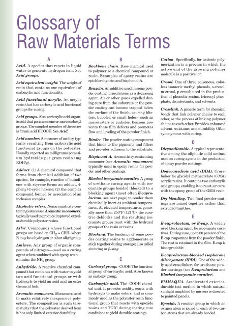 Raw Materials Glossary - Powder Coating