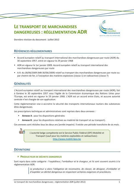 le transport de marchandises dangereuses :rÃƒÂ©glementation adr