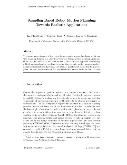 Sampling-Based Robot Motion Planning: Towards Realistic ...
