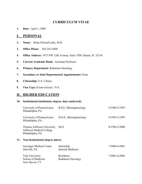 curriculum vitae - Physicians Database Login - University of Miami