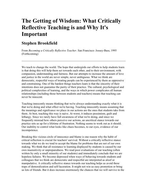 Brookfield Critically Reflective Teaching