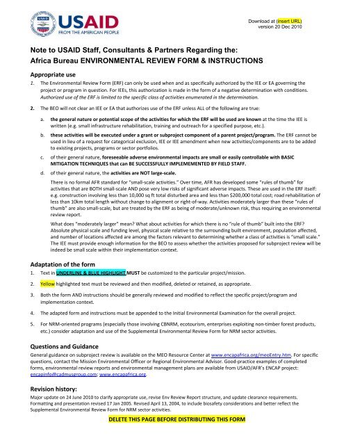 The Environmental Review Form - USAID: Africa Bureau: Office of ...