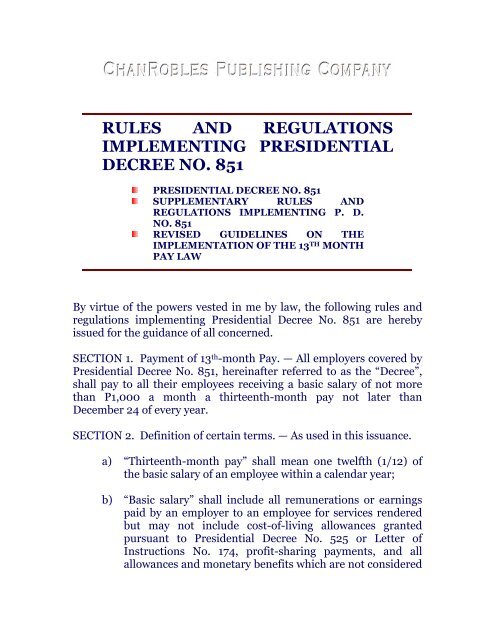 rules and regulations implementing presidential decree no. 851