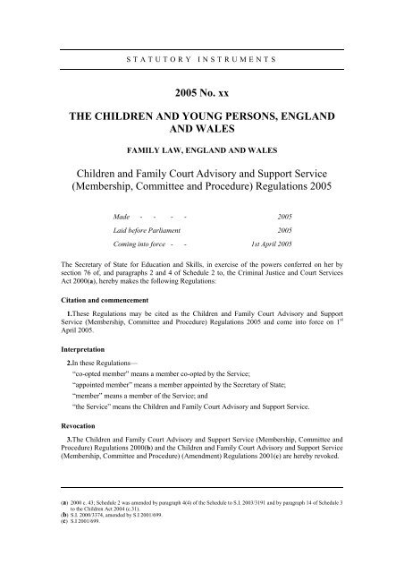 Statutory Instrument - Cafcass