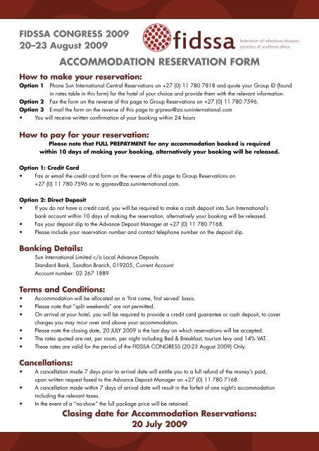 ACCoMMoDATIon reSerVATIon ForM - FIDSSA
