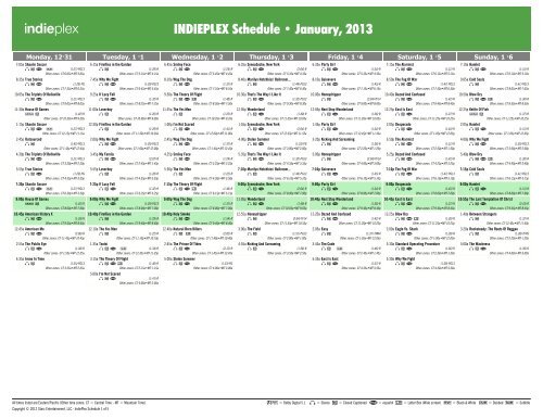 INDIEPLEX Schedule - January, 2013 - Starz