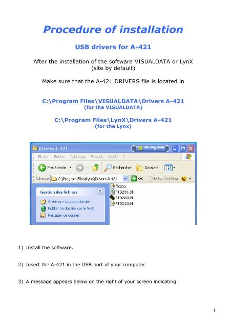Procedure of installation USB drivers for A-421 - Alfano