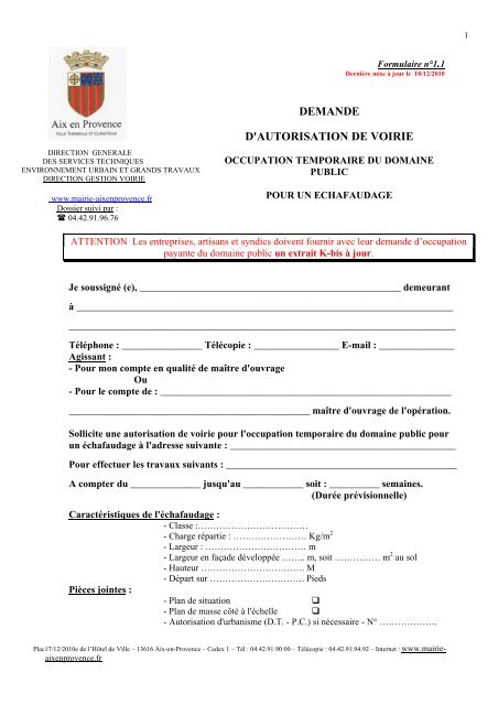 DEMANDE D'AUTORISATION DE VOIRIE - Aix-en-Provence