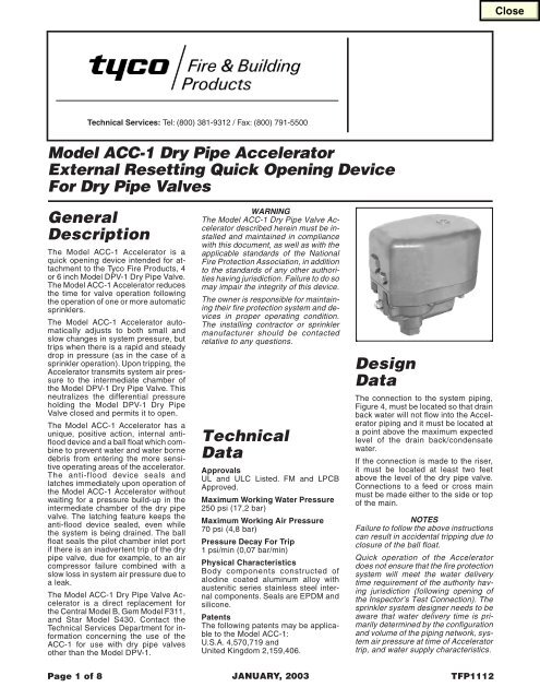 Model ACC-1 Dry Pipe Accelerator