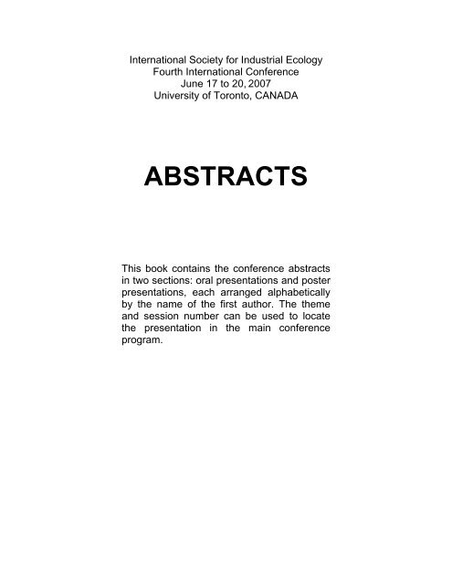 Conference Abstracts - International Society for Industrial Ecology