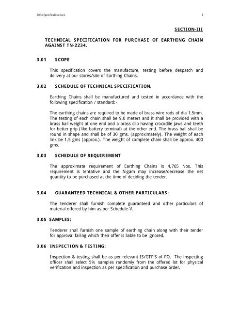 SECTION-III TECHNICAL SPECIFICATION FOR PURCHASE OF ...