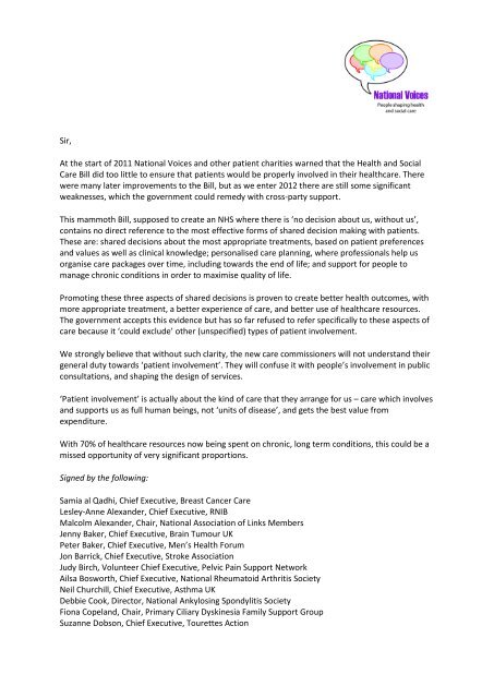 the letter and full list of signatories - National Voices