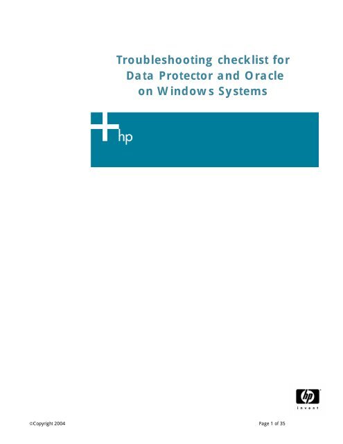 Troubleshooting Checklist For Data Protector And Oracle On - HP