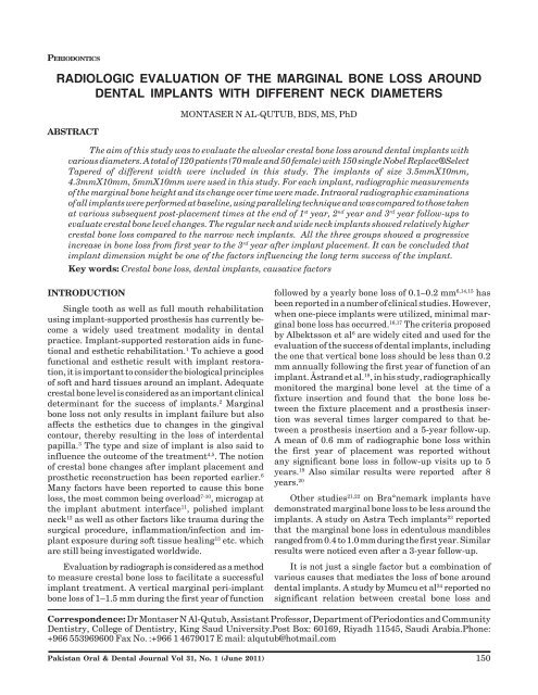 radiologic evaluation of the marginal bone loss around dental ...