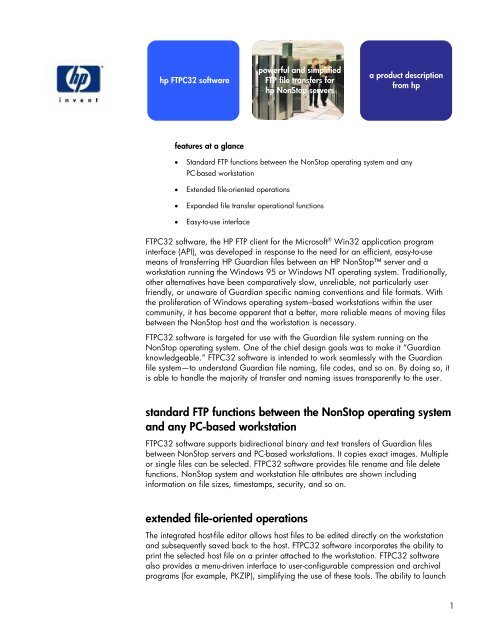 FTPC32 software data sheet - PDF - HP Integrity NonStop Servers