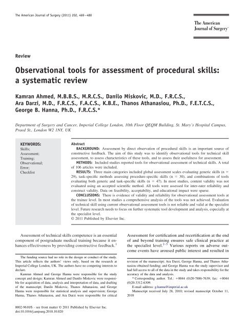 Observational tools for assessment of procedural ... - ResearchGate
